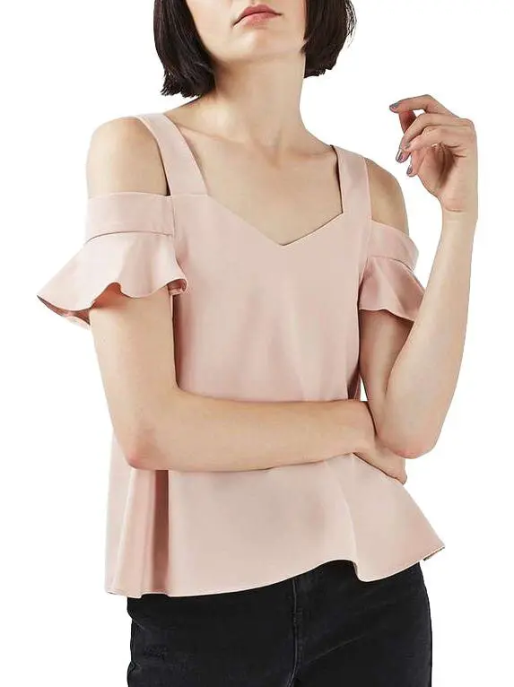 Topshop Ruffle Bardot Top - Blush
