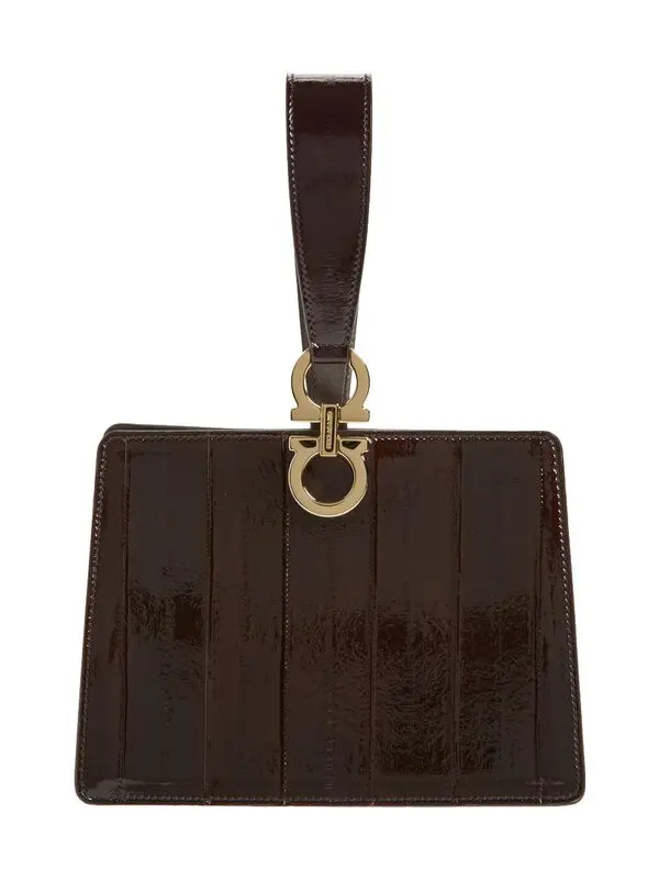 FERRAGAMO Double Gancio Eelskin Clutch - Brown Testa Di Moro