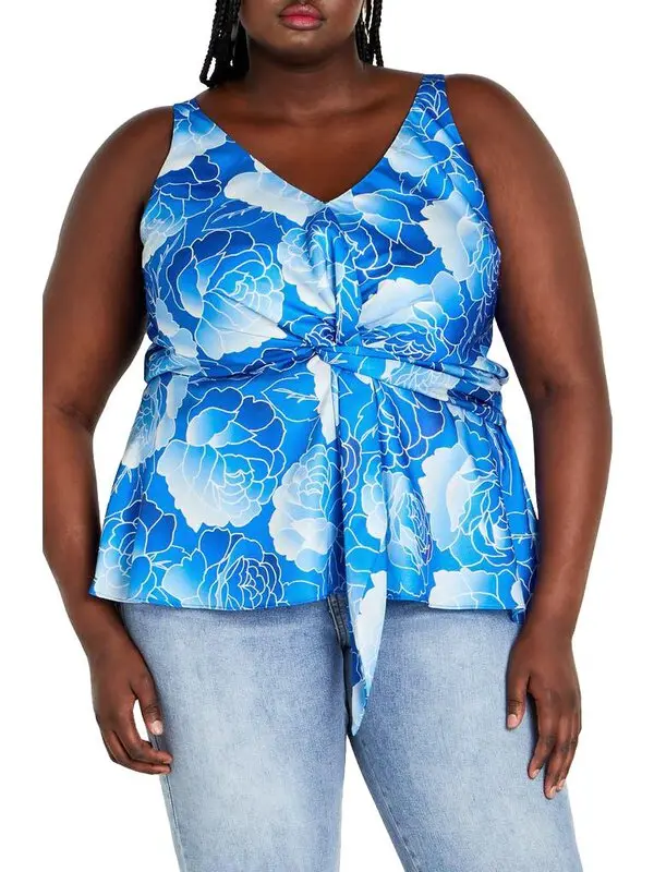City Chic Serena Twist Floral Tank - Blue Print
