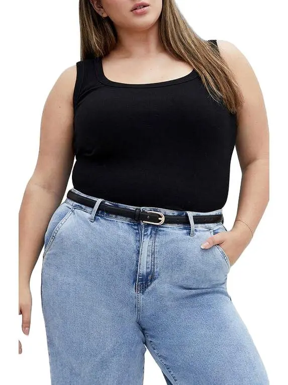 City Chic Lana Stretch Cotton Rib Tank - Black