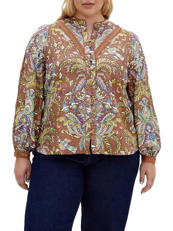 City Chic Paisley Split Neck Blouse - Print