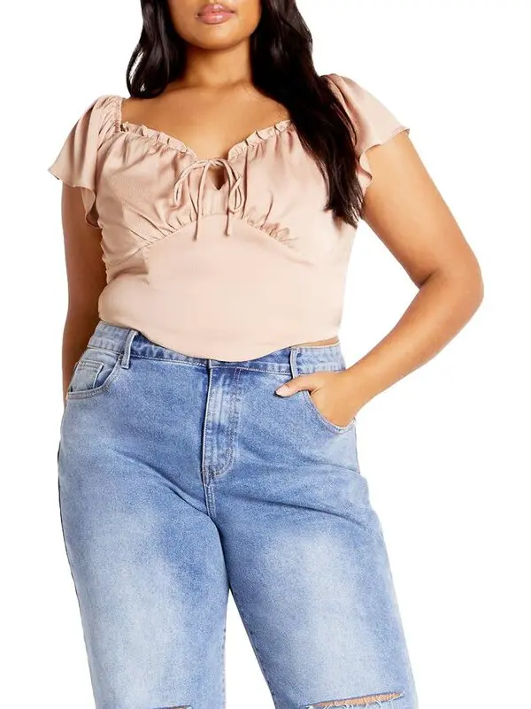 City Chic Mae Ruffle Off-the-shoulder Top - Gold