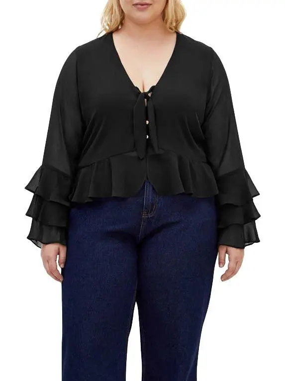 City Chic Trixie Ruffle Peplum Top - Black