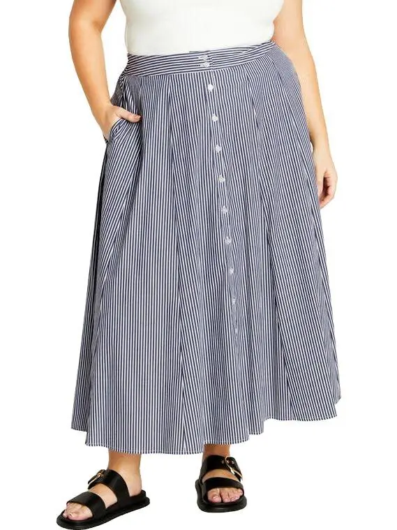 City Chic Stellar Stripe A-line Maxi Skirt - Navy Stripe