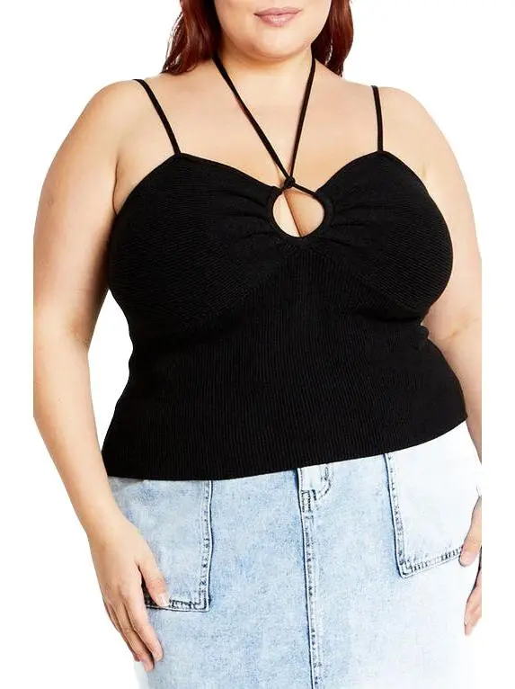 City Chic Rib Strappy Camisole - Black