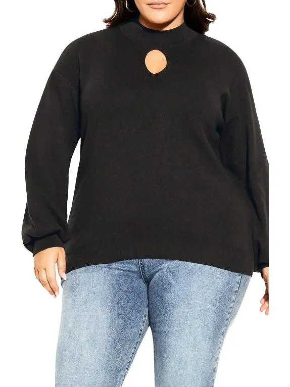 City Chic Keyhole Mock Neck Sweater - Black