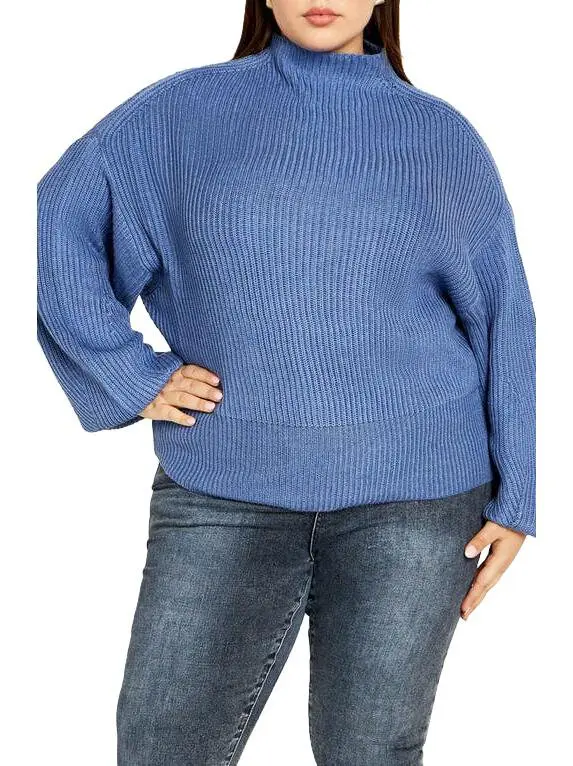 City Chic Halo Funnel Neck Rib Sweater - Blue