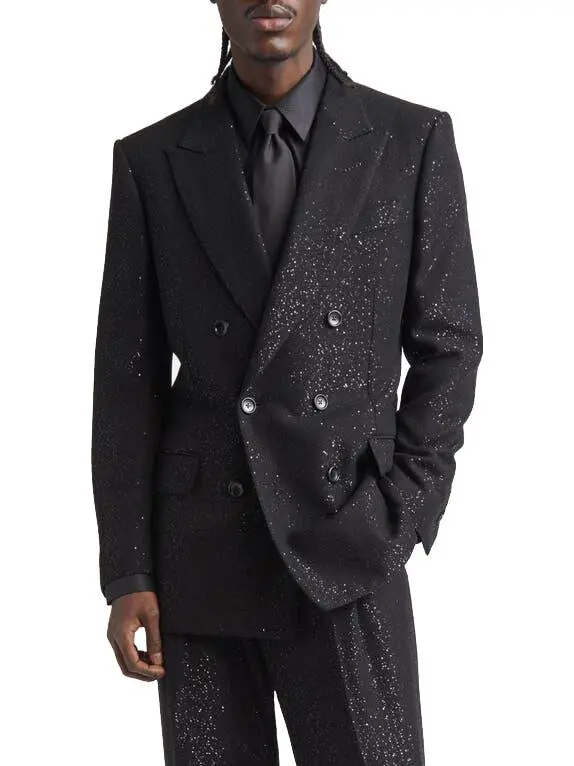 TOM FORD Sequin Light Double Breasted Wool Blend Bouclé Blazer - Naa Black