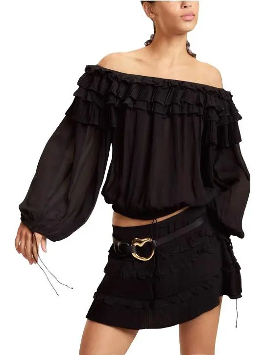 Cynthia Rowley Off-the-shoulder Ruffle Blouse - Black