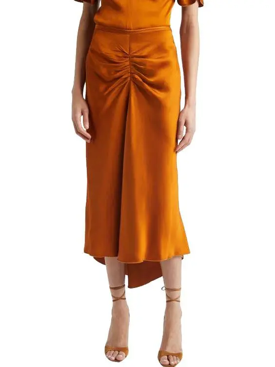 Victoria Beckham Gathered Satin Midi Skirt - Bronze