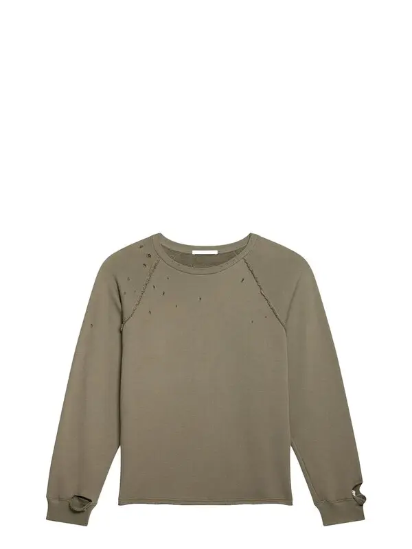 Helmut Lang Destroyed Cotton Crewneck Sweatshirt - Sage Dust