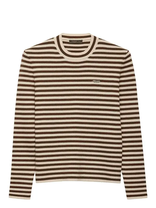 Prada Slim-fit Wool Knit Striped Crewneck Sweater - F0061 Crem