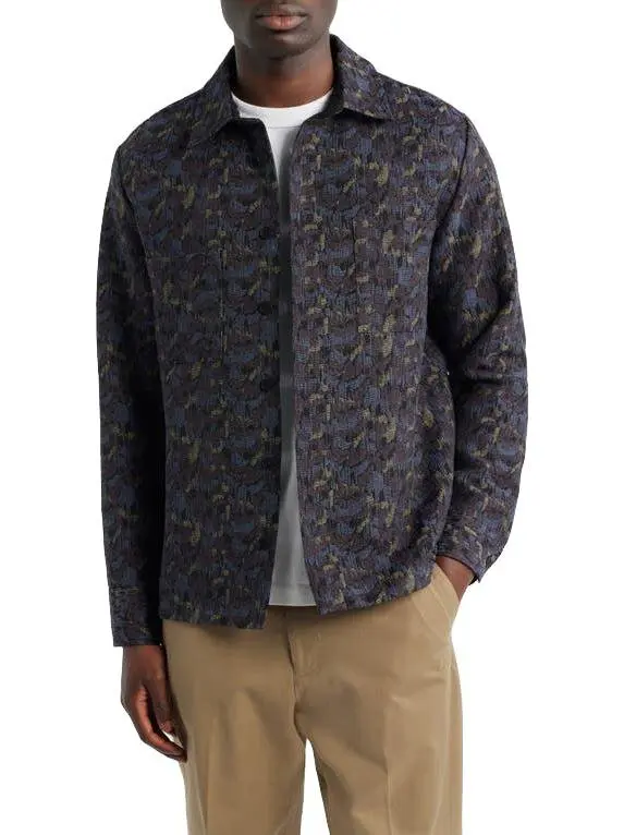 WAX LONDON Whiting Camo Jacquard Recycled Cotton-blend Shirt Jacket - Navy