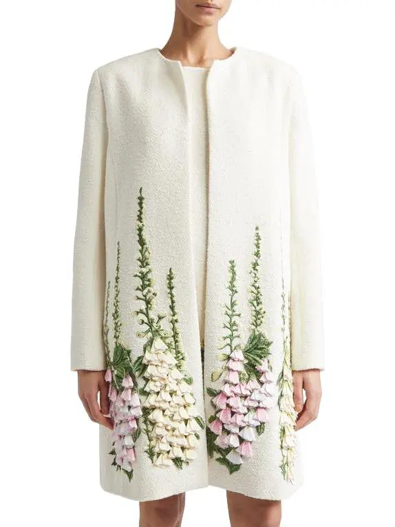 Oscar De La Renta Foxgloves Embroidered Jacket - Ivory