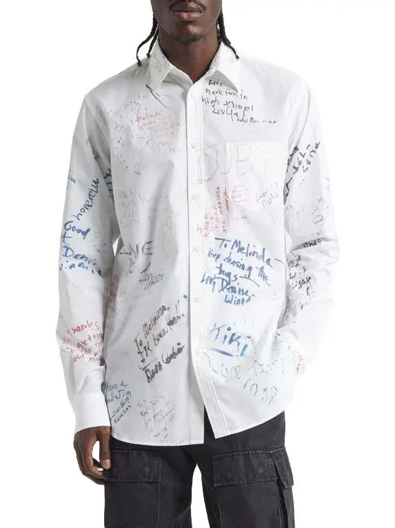TAKAHIROMIYASHITA THESOLOIST. Regular Collar Cotton Button-up Shirt - White Graduate Print