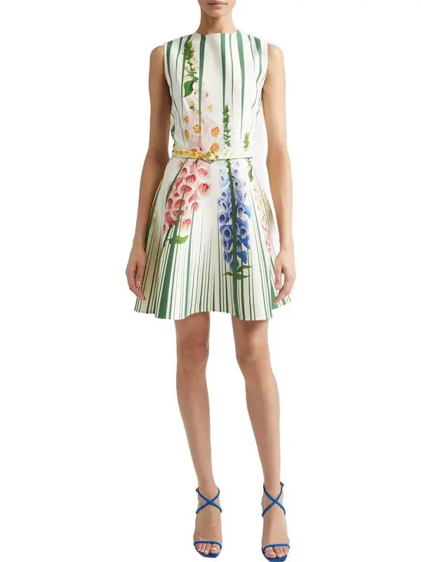 Oscar De La Renta Foxgloves Cotton Poplin A-line Dress - Green Multi