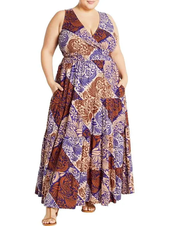 City Chic Becca Sleeveless Maxi Dress - Print
