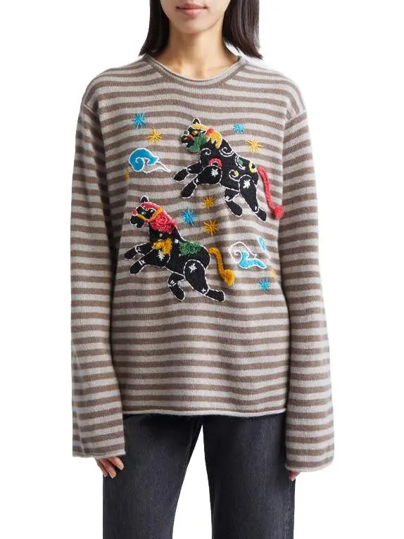 YANYAN Lunar New Year Horse Embroidered Sweater - Warm Grey