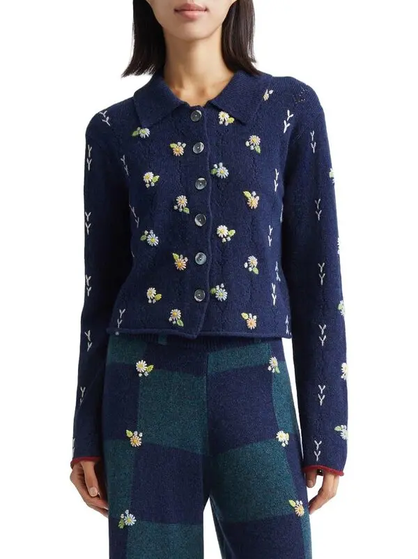 YANYAN Daisy Lambswool Cardigan - Navy