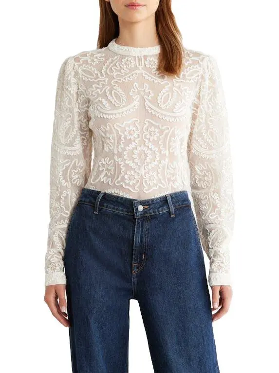 Farm Rio Embroidered Lace Sweater - Off-white