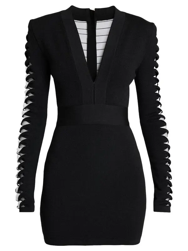 Balmain Plunging Cutout Mini Dress - Blk/white