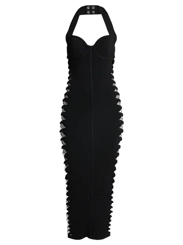 Balmain Cutout Bustier Halter Midi Dress - Blk/white