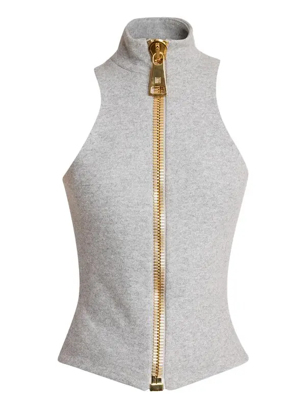 Balmain Knit Zip-up Vest - Lt Grey