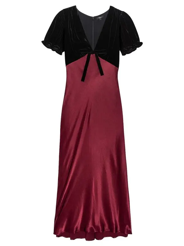 Rails Dory V-neck Velvet & Satin Midi Dress - Garnet