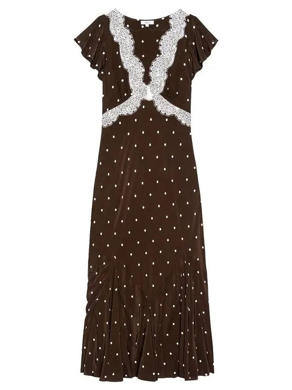 Rails Mattia Lace-trim Polka Dot Midi Dress - Cocoa Polk
