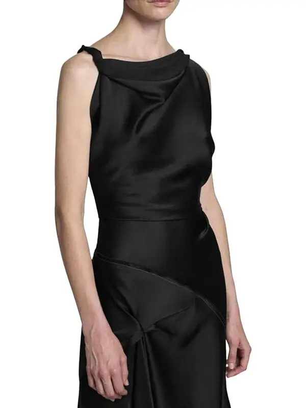 Victoria Beckham Asymmetric Draped Satin Midi Dress - Black