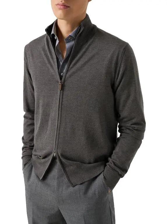 Eton Merino Wool Zip Cardigan - Dark Grey