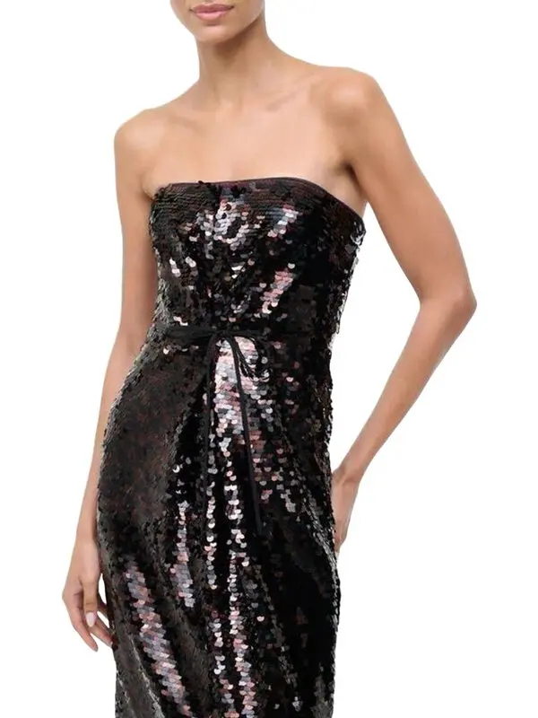 Staud Cece Sequined Strapless Maxi Dress - Espresso/b