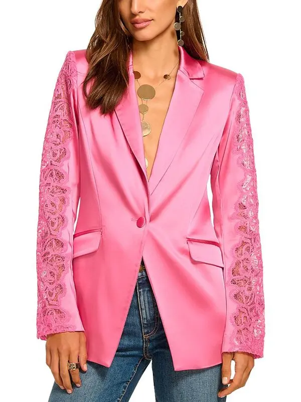 Ramy Brook Foxi Lace Sleeve Blazer - Pink Garnet