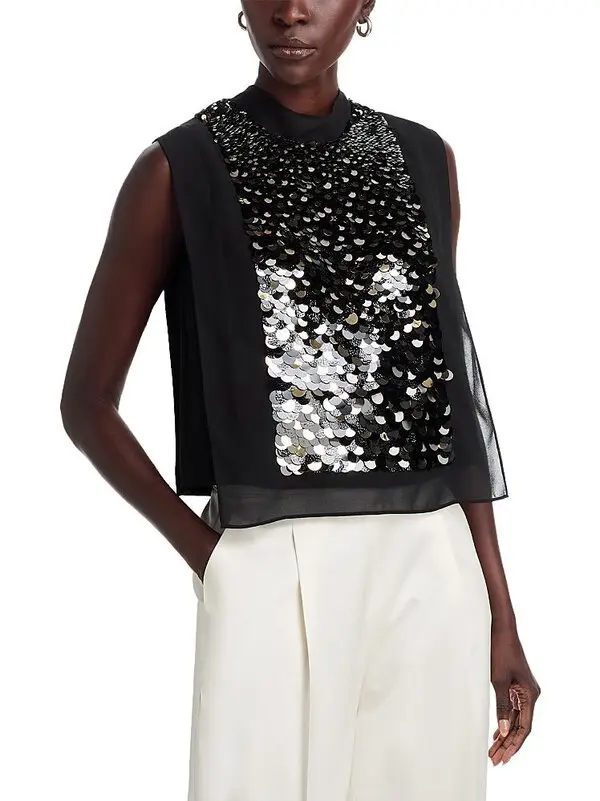 BOSS Baliette Sequin Top - Black