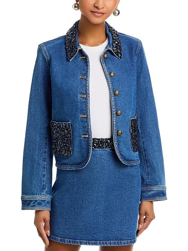 Cinq À Sept Rhinestone Denim Amara Jacket - Saphire