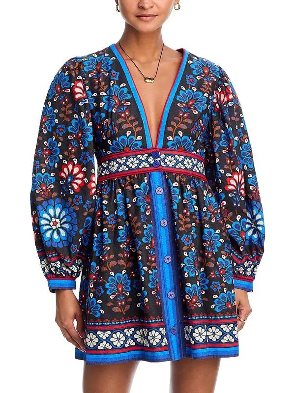 Farm Rio Button Front Mini Dress - Latina Sca