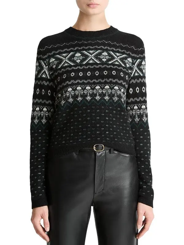 Vince Boiled Fair Isle Cashmere Sweater - Black/off