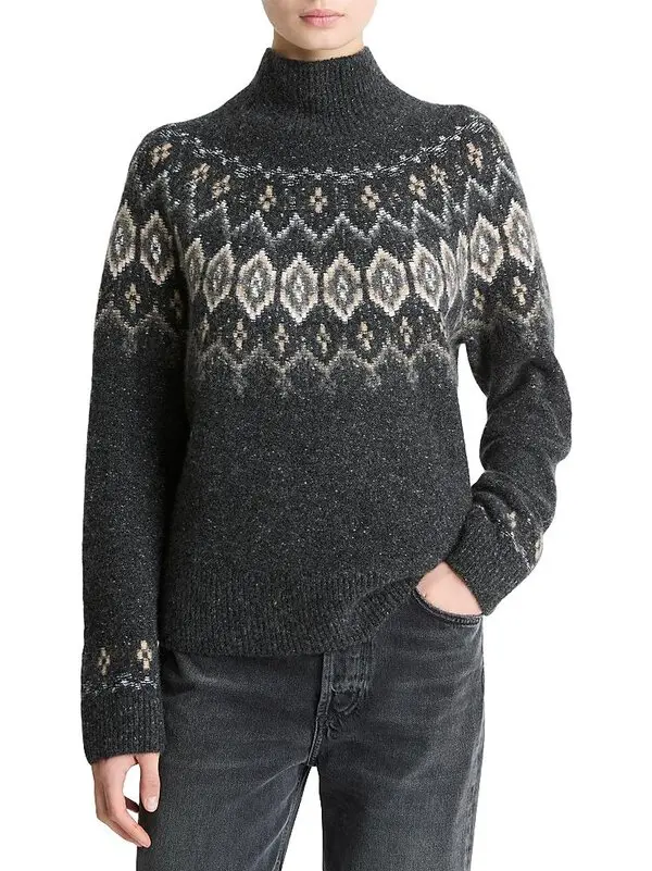Vince Cashmere Fair Isle Sweater - Heather Charcoal