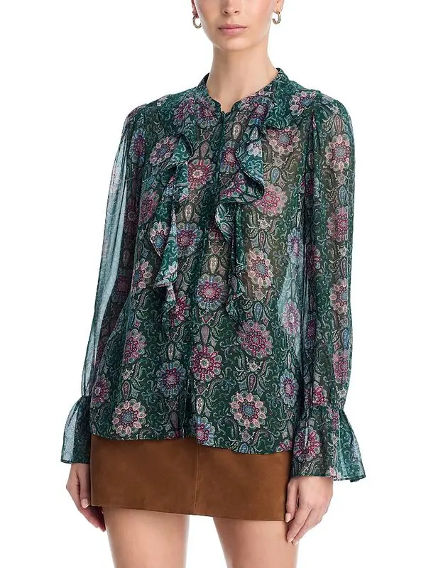 Paige Claude Silk Blouse - Deep Emerald Multi