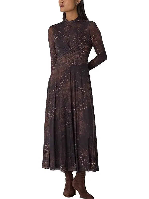 Whistles Spotted Animal Mesh Dress - Brown Multi