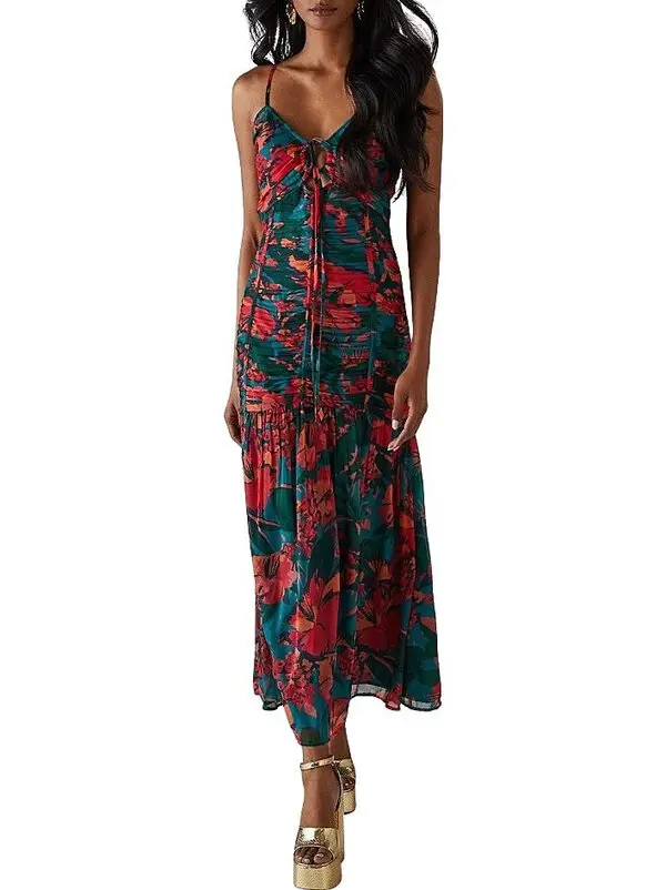 WAREHOUSE Chiffon Gathered Channel Midi Dress - Floral