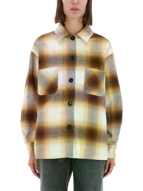 AMISH Plaid Overshirt With Pockets - Brown