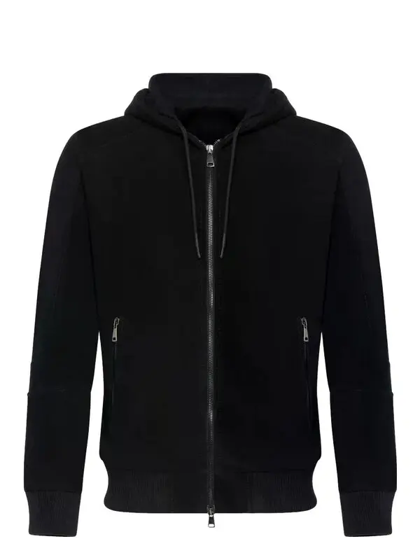 FRANZESE COLLECTION Leather Zip Hooded Jacket - Black