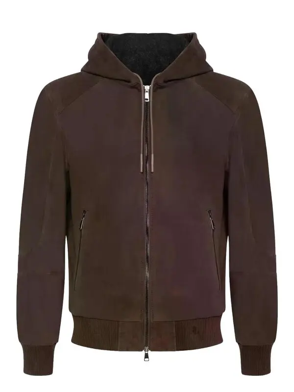 FRANZESE COLLECTION Hooded Suede Jacket - Brown