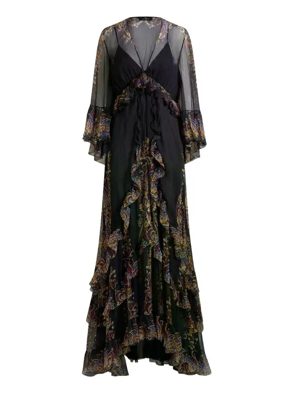Etro Paisley Foliage-print Silk Maxi Dress - Black