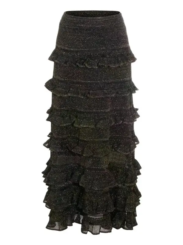 Zimmermann Midi Ruffled Tiers Skirt - Black