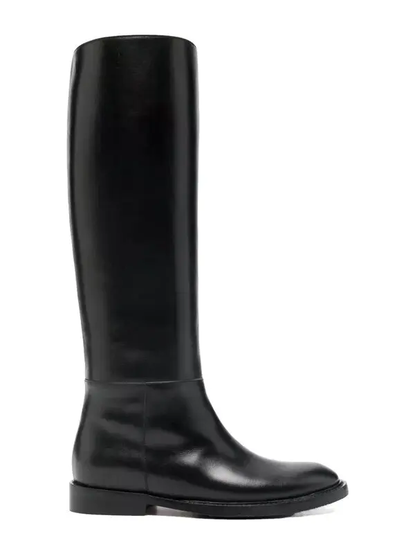 ANNA F. Knee-length Leather Boots - Black