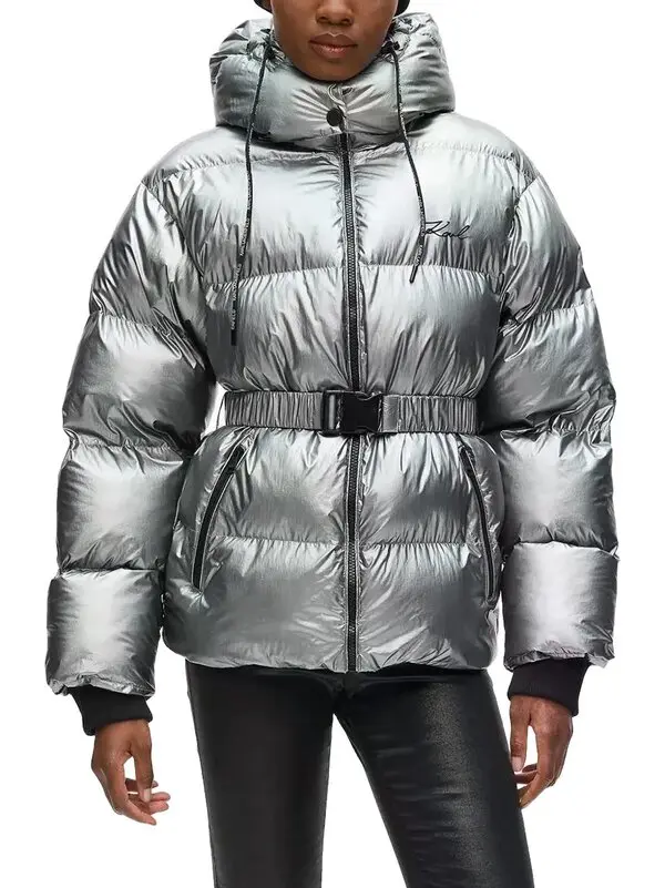 Karl Lagerfeld Hooded Belted Jacket - Silver