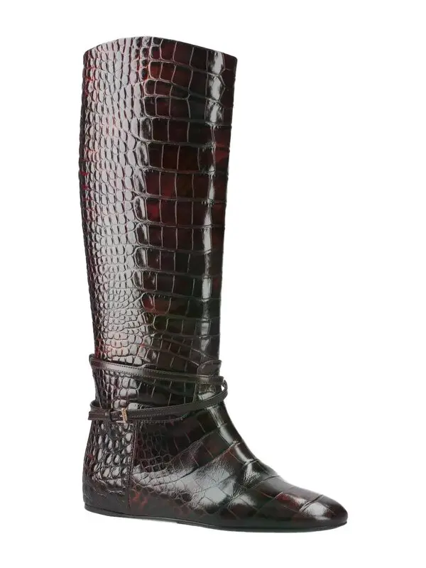 Premiata Croc-embossed Buckle Boots - Brown