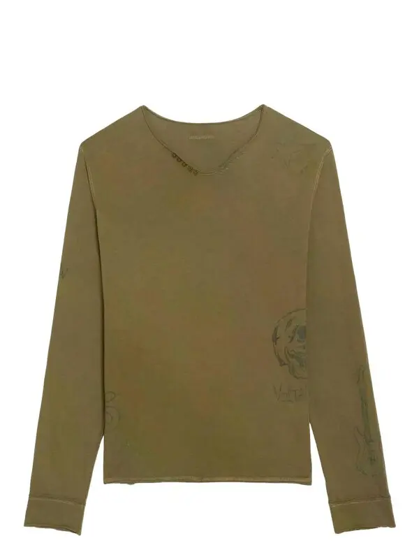 Zadig&Voltaire Monsatir Henley Button-detail Graphic Long-sleeve T-shirt - Green